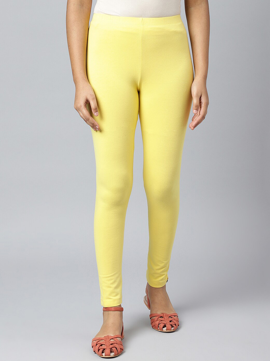 Buy AURELIA Women Yellow Solid Ankle Length Leggings - Leggings for ...