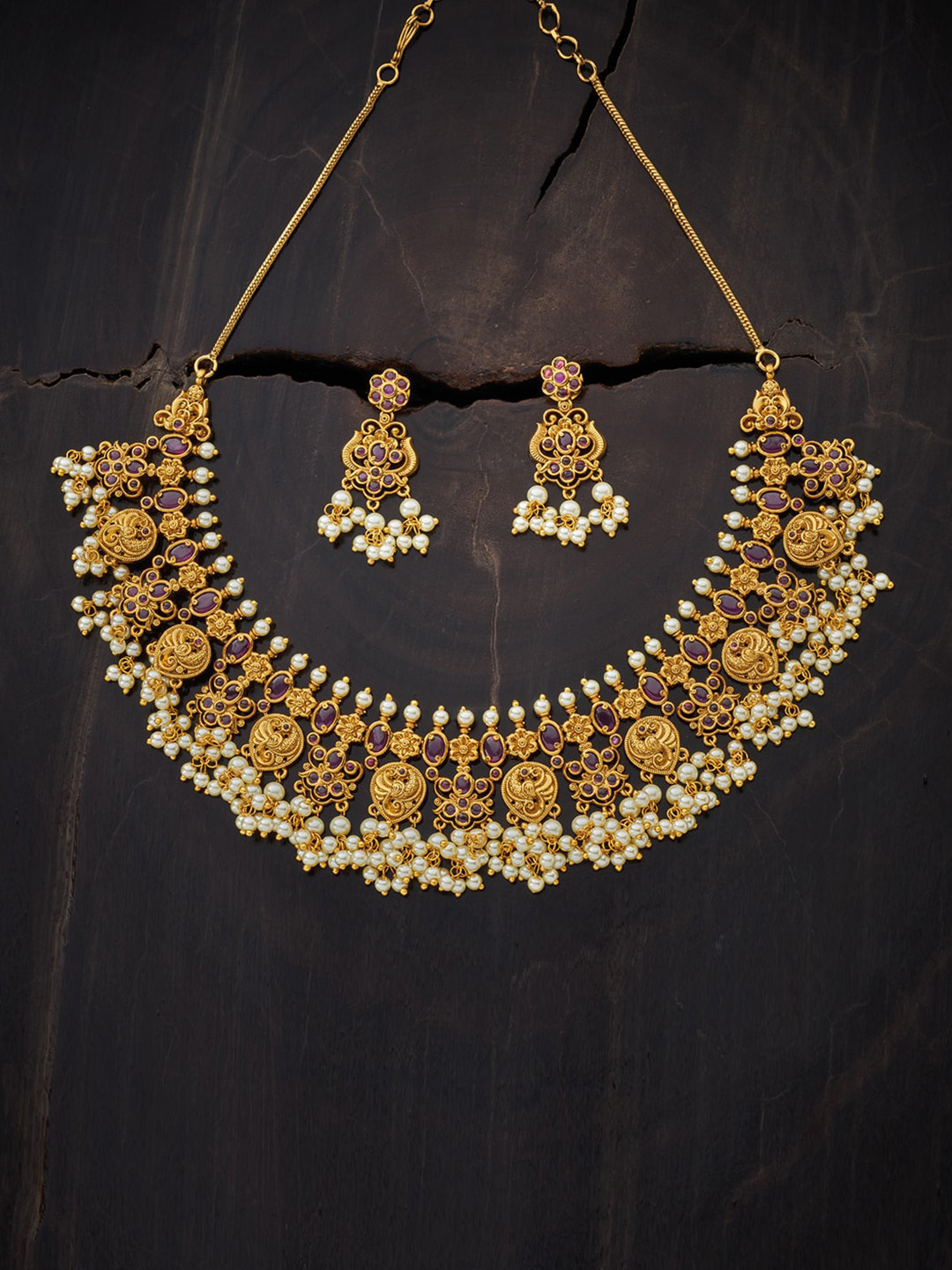 Buy Kushal's Fashion Jewellery Gold Toned White & Red Stone Studded ...