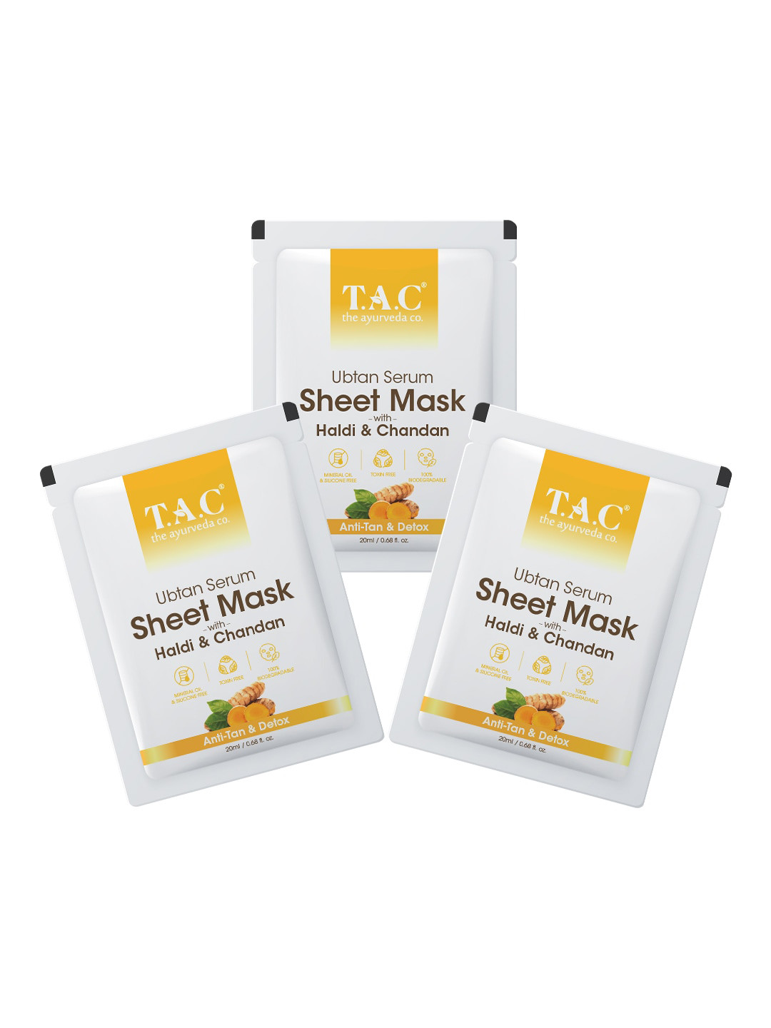 Buy TAC The Ayurveda Co. Set Of 3 Haldi & Chandan Ubtan Serum Sheet ...