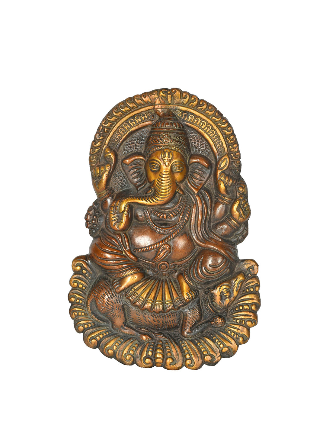 Buy Exotic India 9" Ganesha Seated On Rat Wall Hanging (Flat Statue) In ...