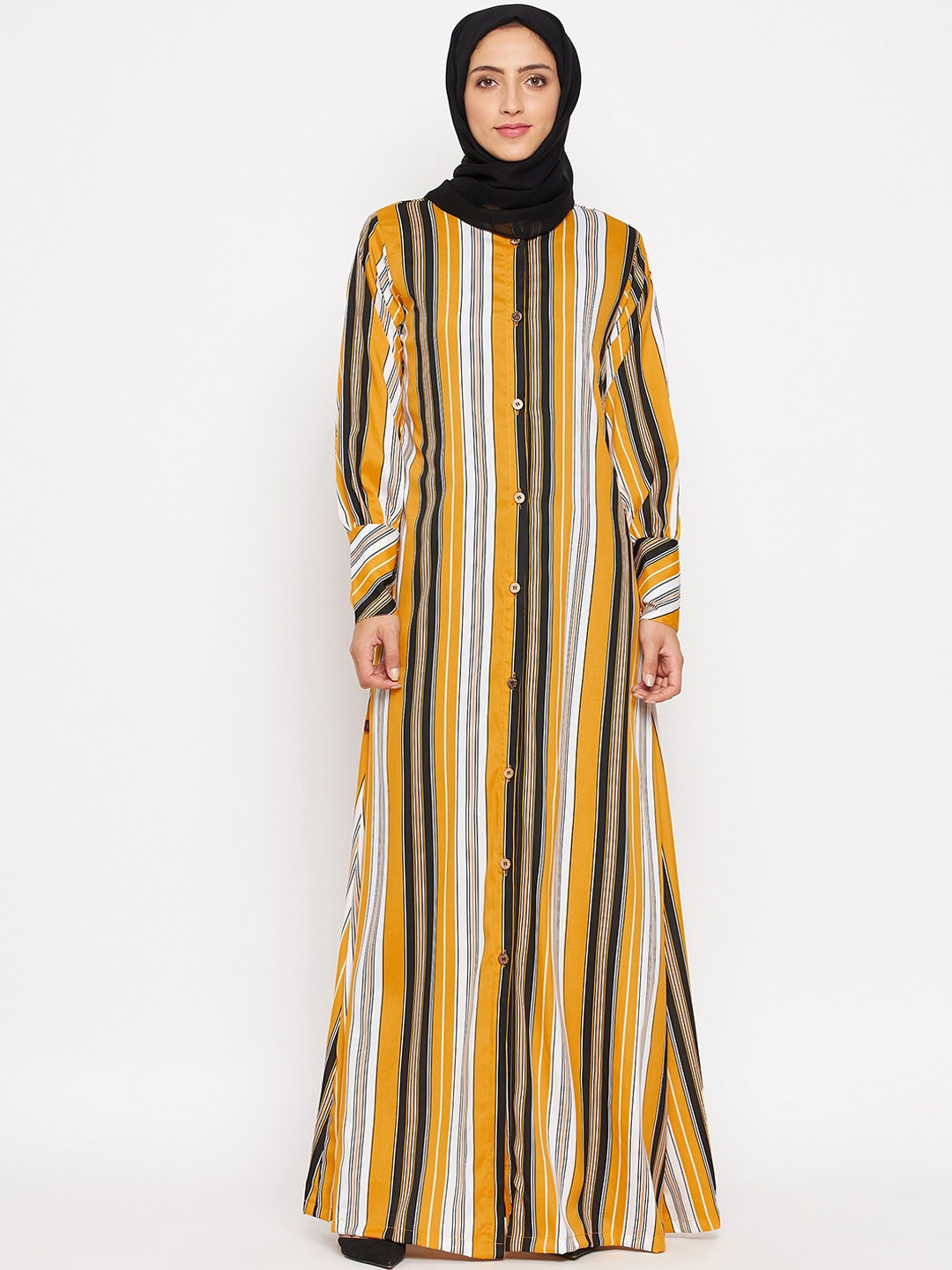 Buy NABIA Women Yellow Striped Abaya Burqas - Burqas for Women 19672356 ...