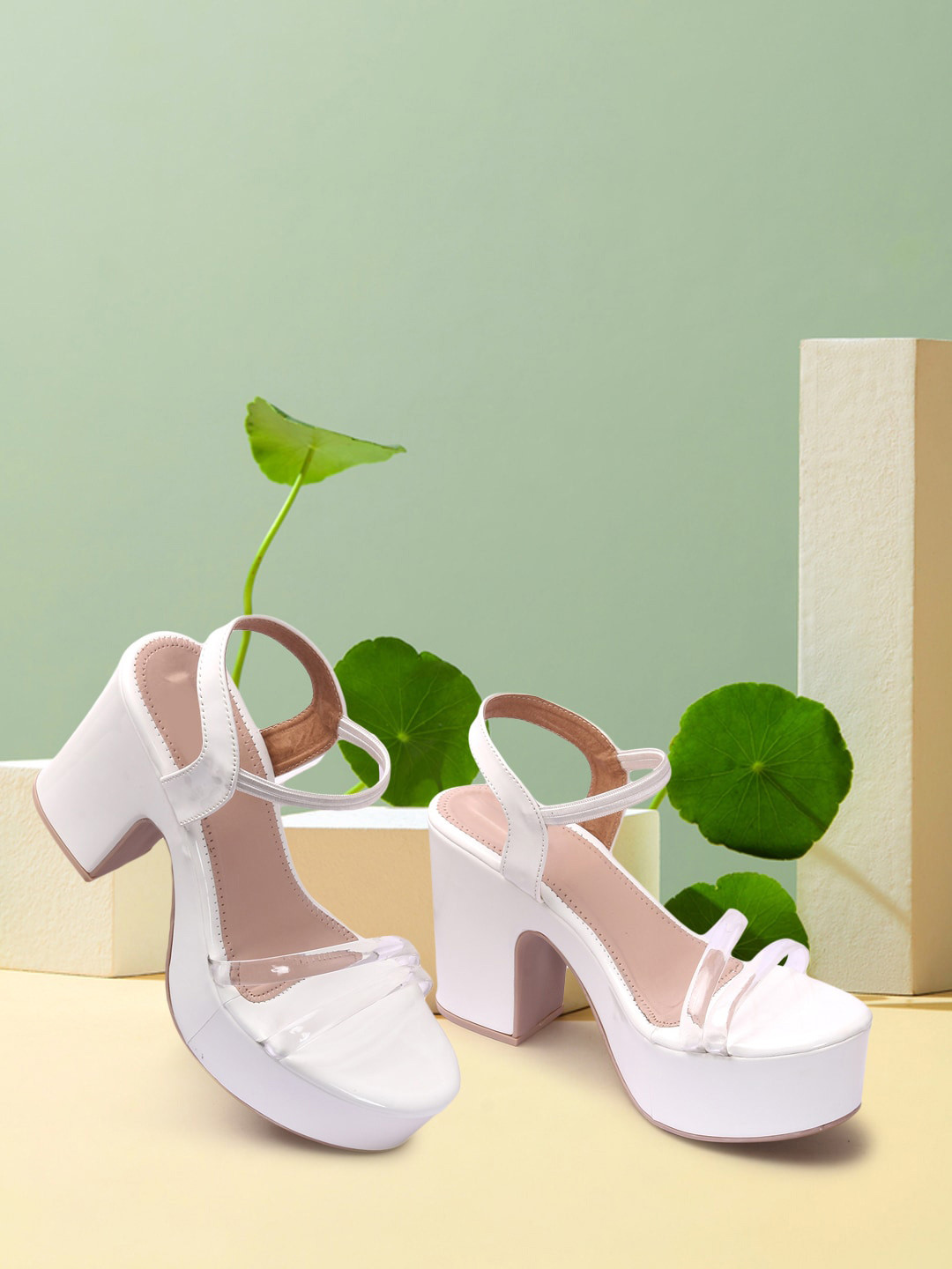 Buy TWIN TOES Women White & Brown Block Heels - Heels for Women ...