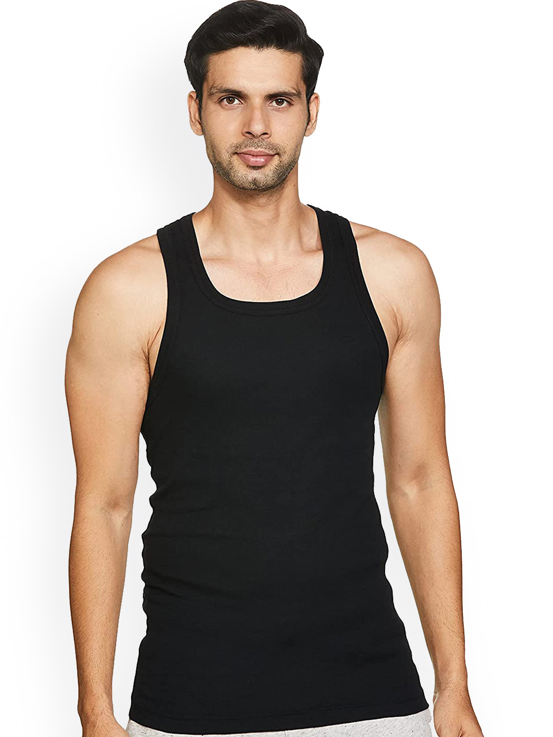 Buy Macroman M Series Men Plus Size Black Solid Cotton Innerwear Vest ...