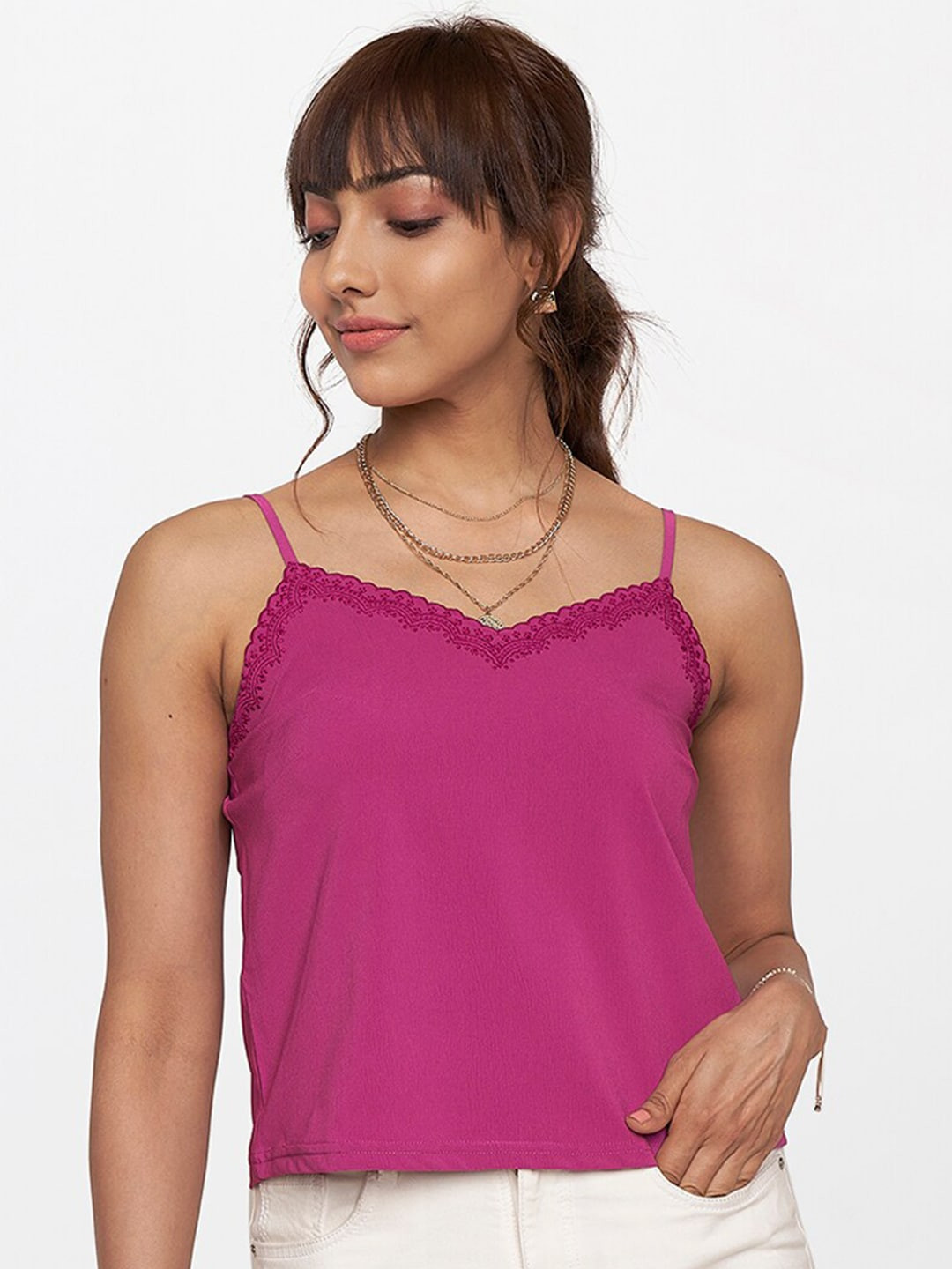 Buy AND Women Pink Solid Tank Top - Tops for Women 19674298 | Myntra