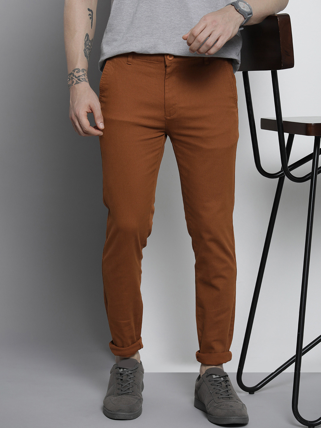 Buy The Indian Garage Co Men Rust Slim Fit Trousers - Trousers for Men ...