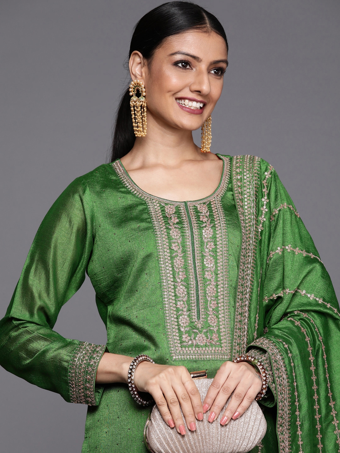 Buy Libas Women Green Floral Yoke Design Kurta With Palazzos And With