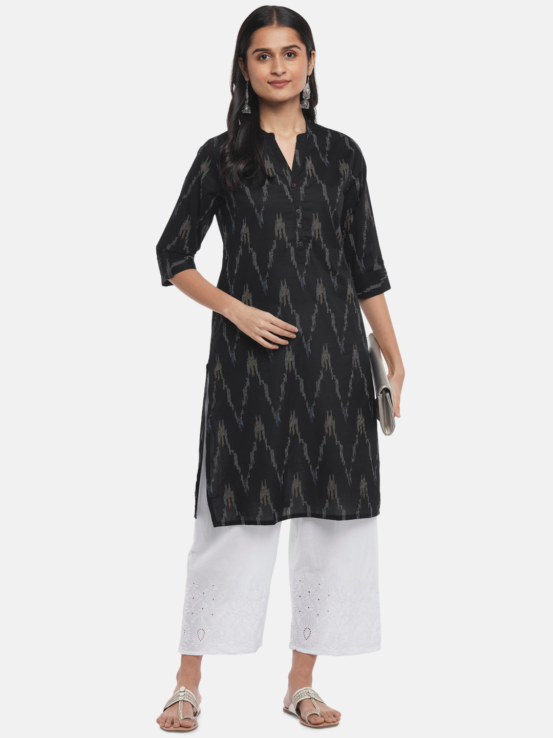 Buy RANGMANCH BY PANTALOONS Women Black Geometric Kurta - Kurtas for ...