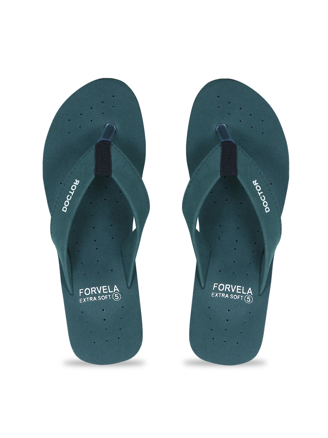Buy FORVELA Women Teal & White Printed Rubber Thong Flip Flops - Flip ...
