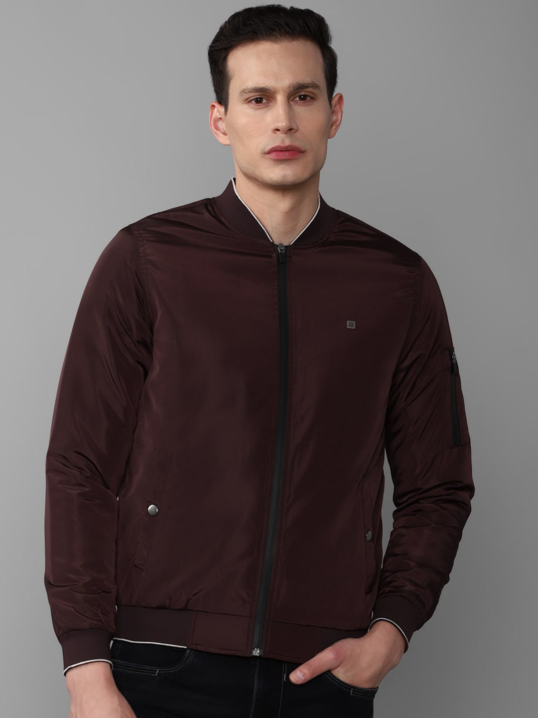 Buy Louis Philippe Sport Men Maroon Solid Bomber Jacket - Jackets for ...