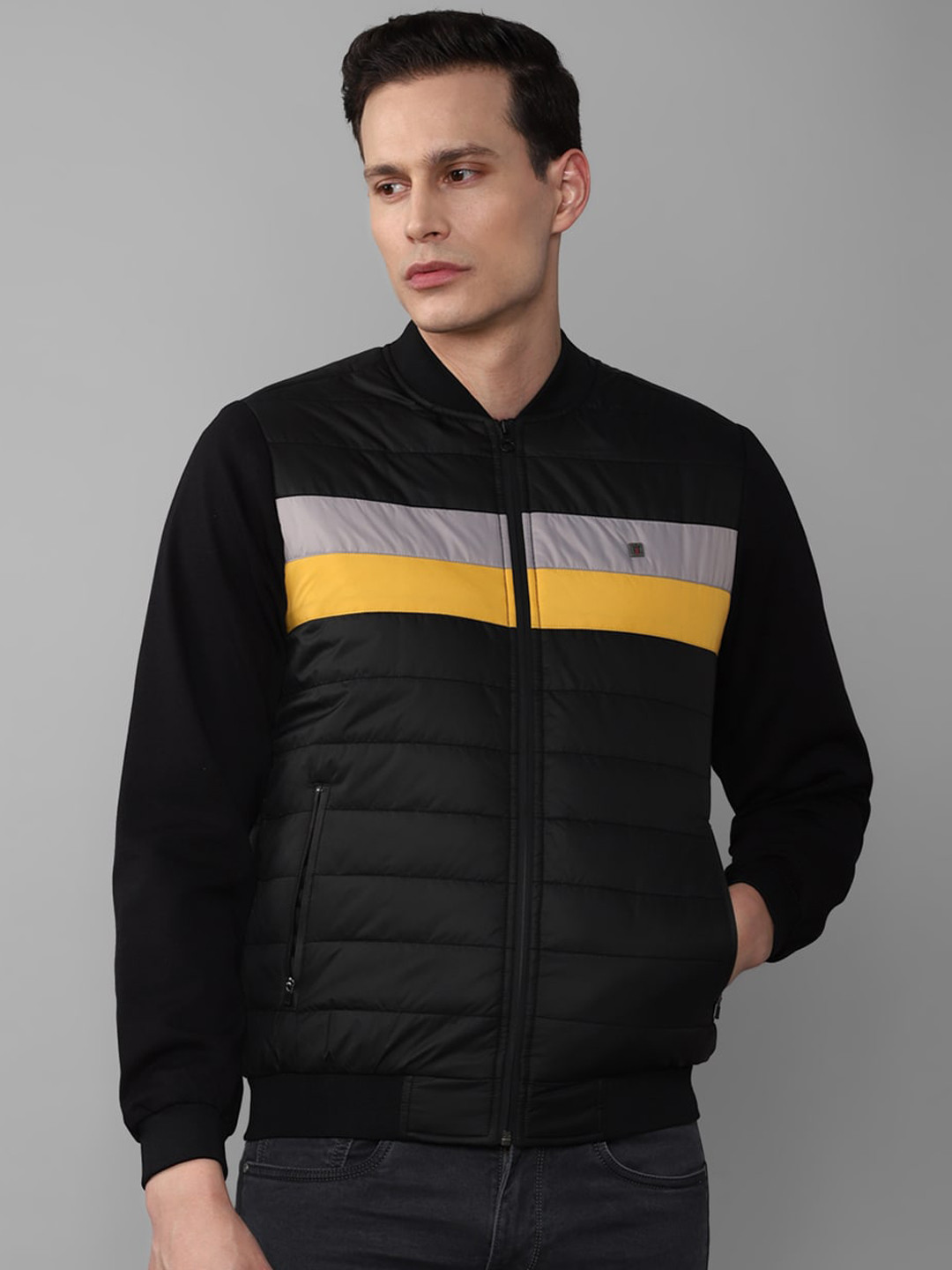 Buy Louis Philippe Sport Men Black Colourblocked Padded Jacket ...