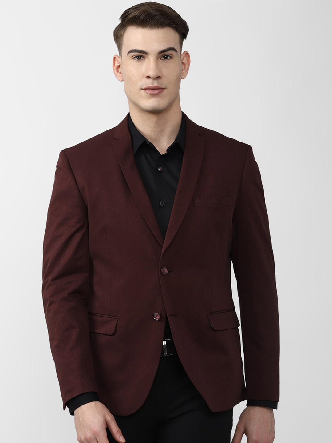 Buy V Dot Men Maroon Self Design Single Breasted Slim Fit Blazer ...