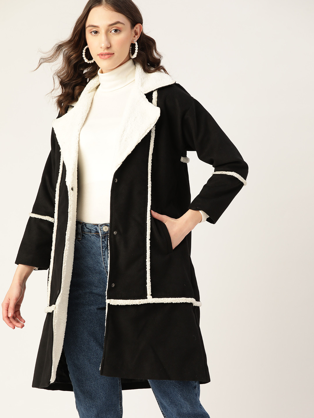 Buy Dressberry Women Faux Fur Detail Longline Overcoat - Coats for ...
