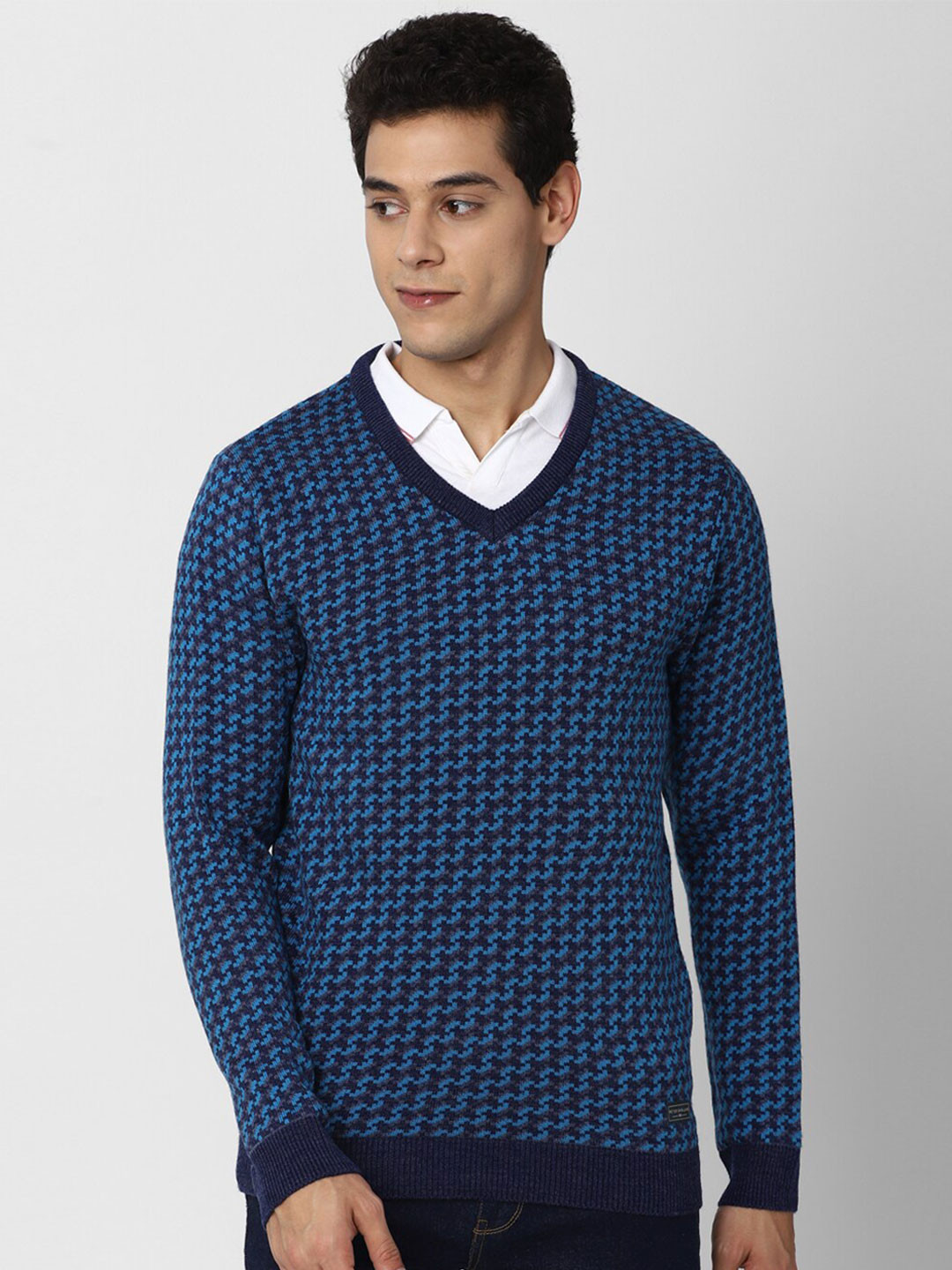 Buy Peter England Casuals Men Blue Printed Pullover - Sweaters for Men ...