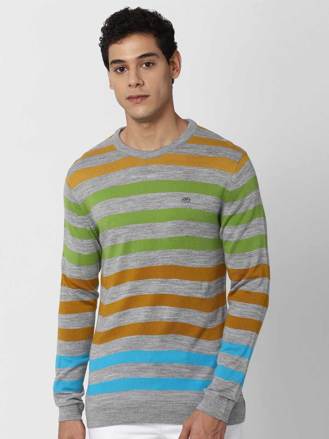 Buy Peter England Casuals Men Grey & Green Striped Pullover - Sweaters ...