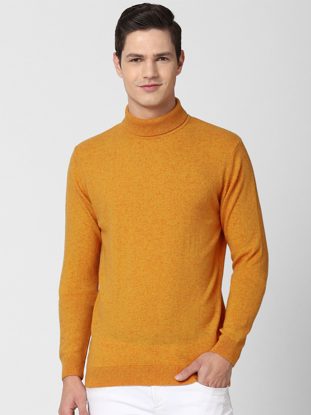 Buy Peter England Casuals Men Mustard Solid Wool Pullover Sweater ...