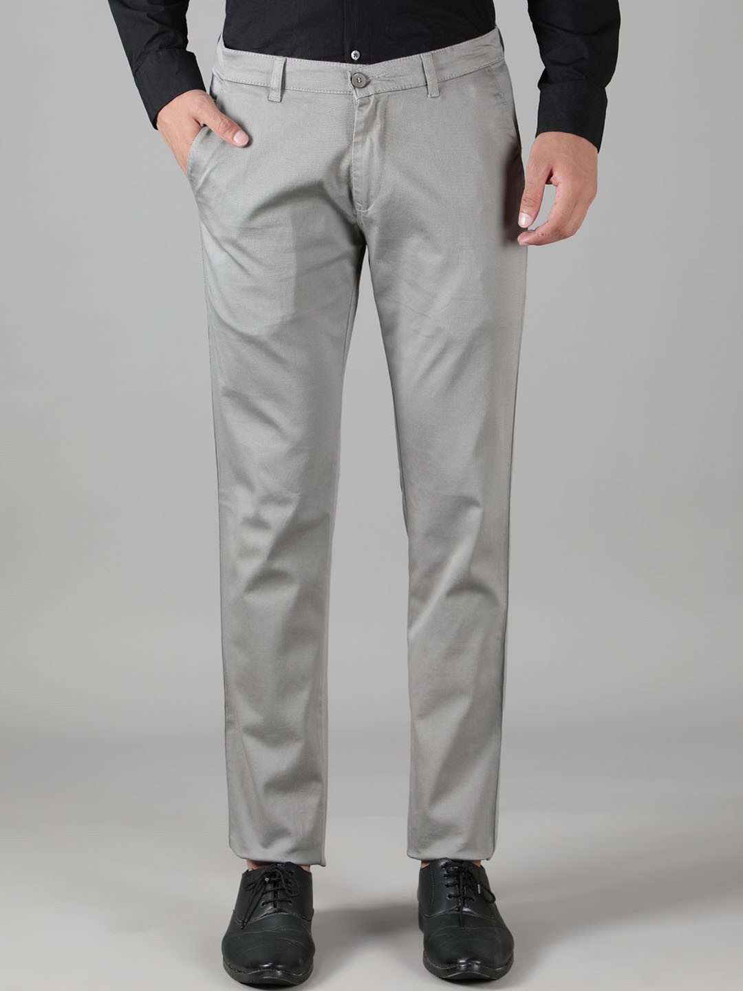 Buy POP CULTURE Men Grey Comfort Slim Fit Easy Wash Trousers - Trousers ...