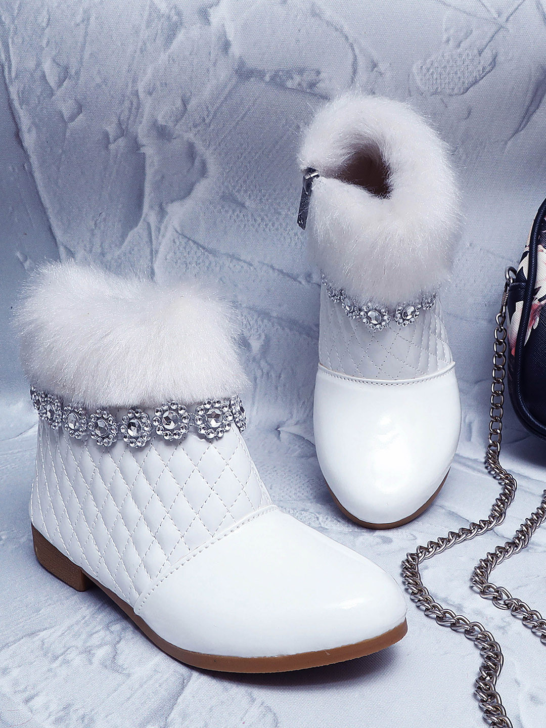 Buy DChica Girls White Winter Boots Bow Applique - Boots for Girls ...