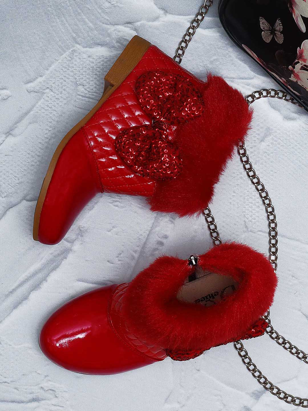 Buy DChica Girls Red Winter Boots For Girls With Bow Applique - Boots ...