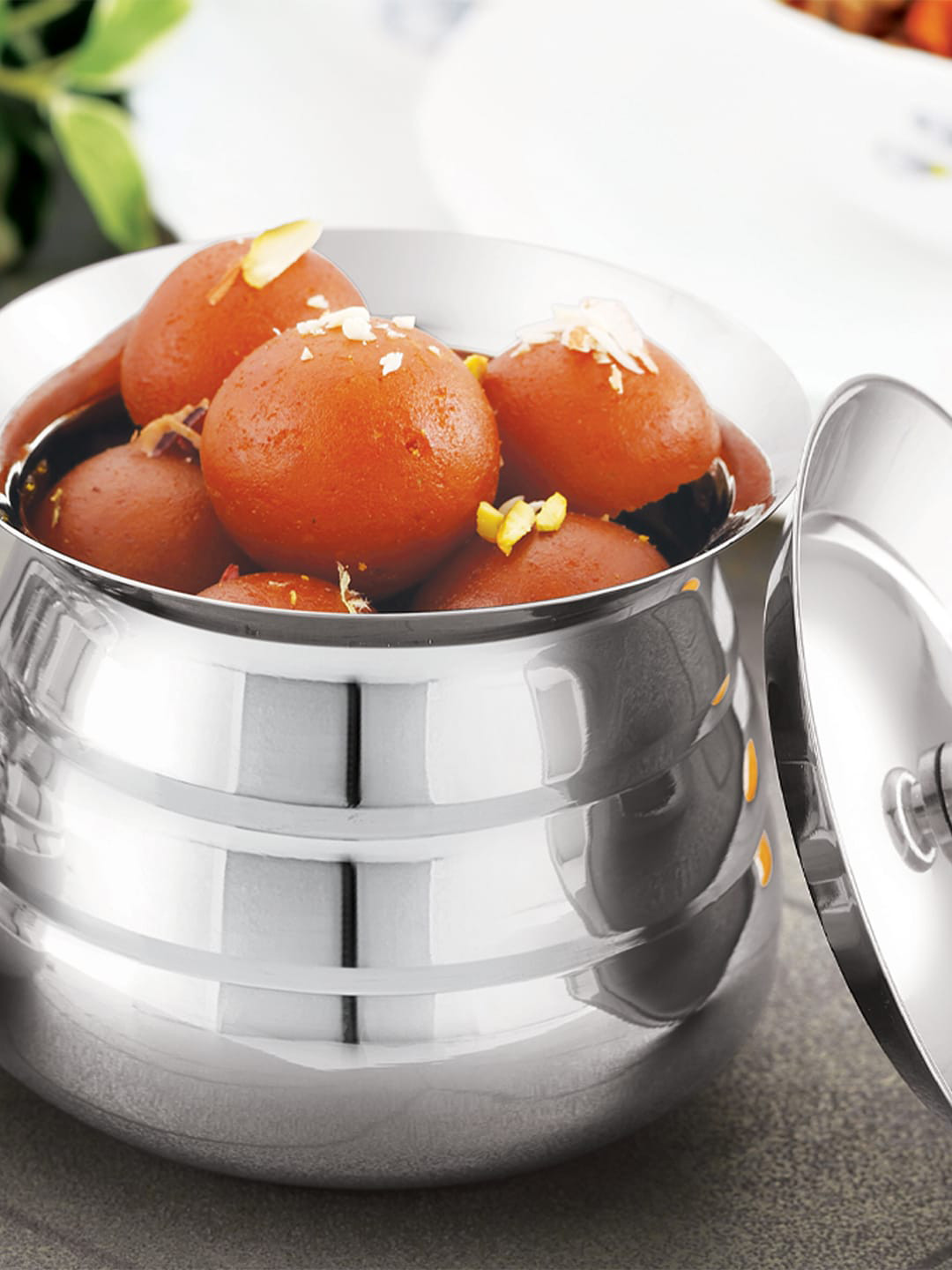 Buy HAZEL Silver Toned Serving Handi With Lid - Serving Handi for ...