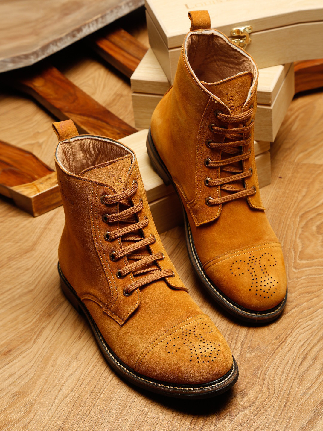 Buy LOUIS STITCH Men Tan Suede High Top Boots - Boots for Men 19687124 ...