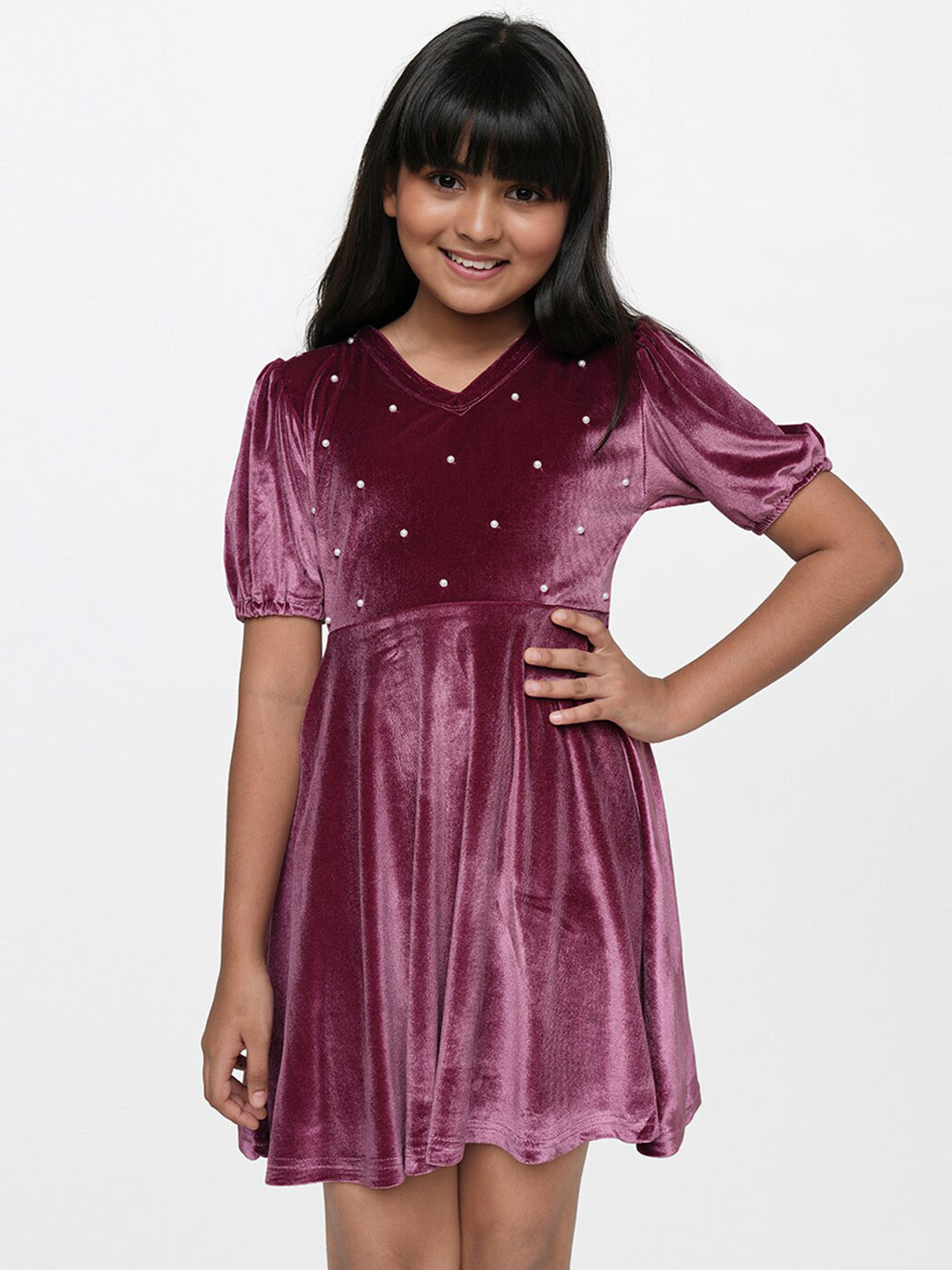 Buy AND Girls Pink Embellished Velvet Dress - Dresses for Girls ...