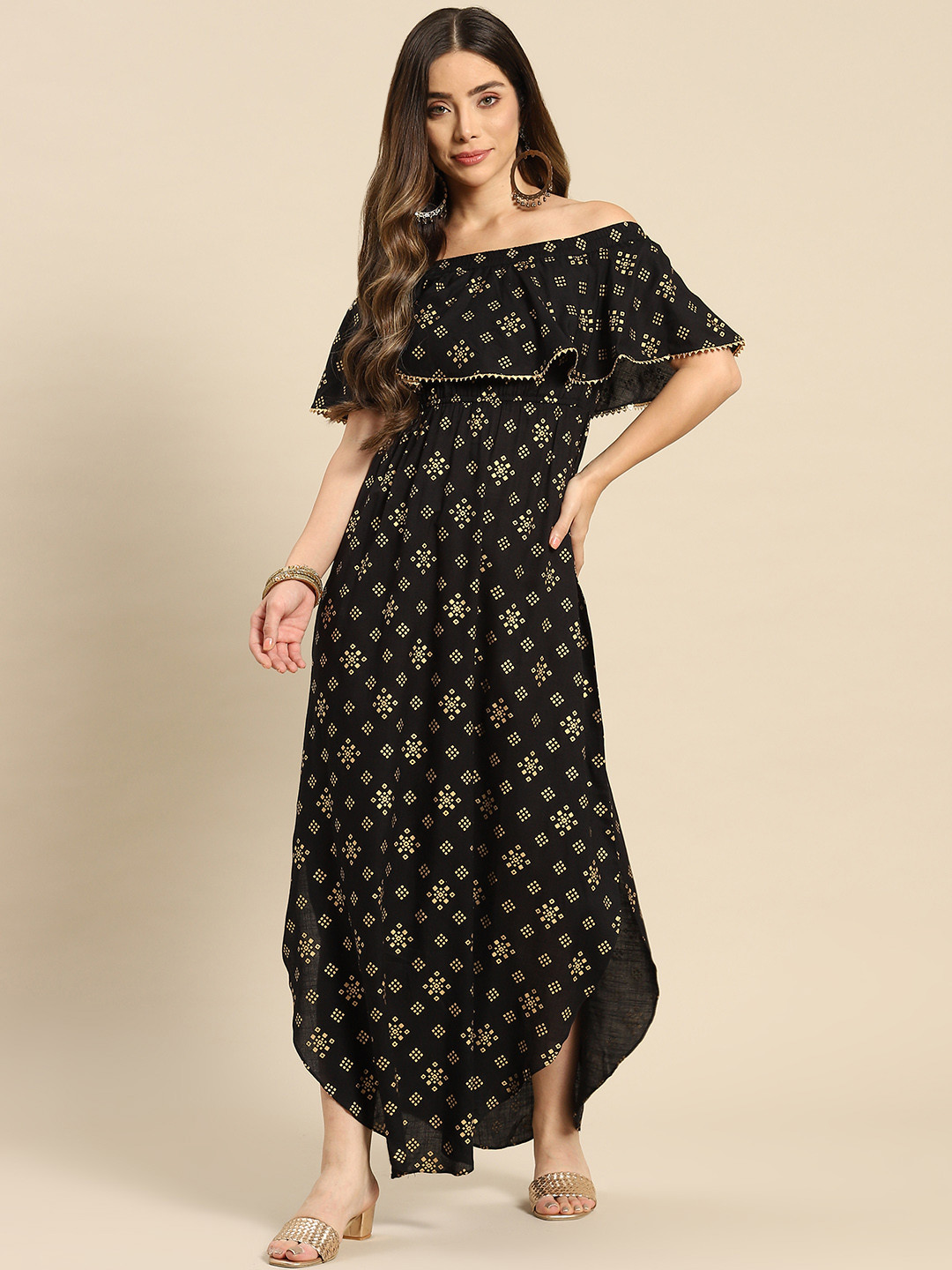 Buy MABISH By Sonal Jain Ethnic Motifs Off Shoulder Maxi Dress - Ethnic ...