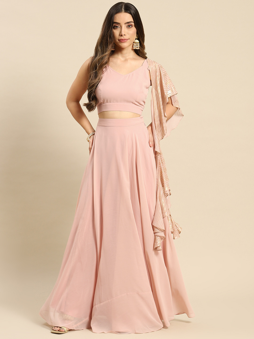 Buy MABISH By Sonal Jain Pink Ready To Wear Lehenga & Blouse With ...
