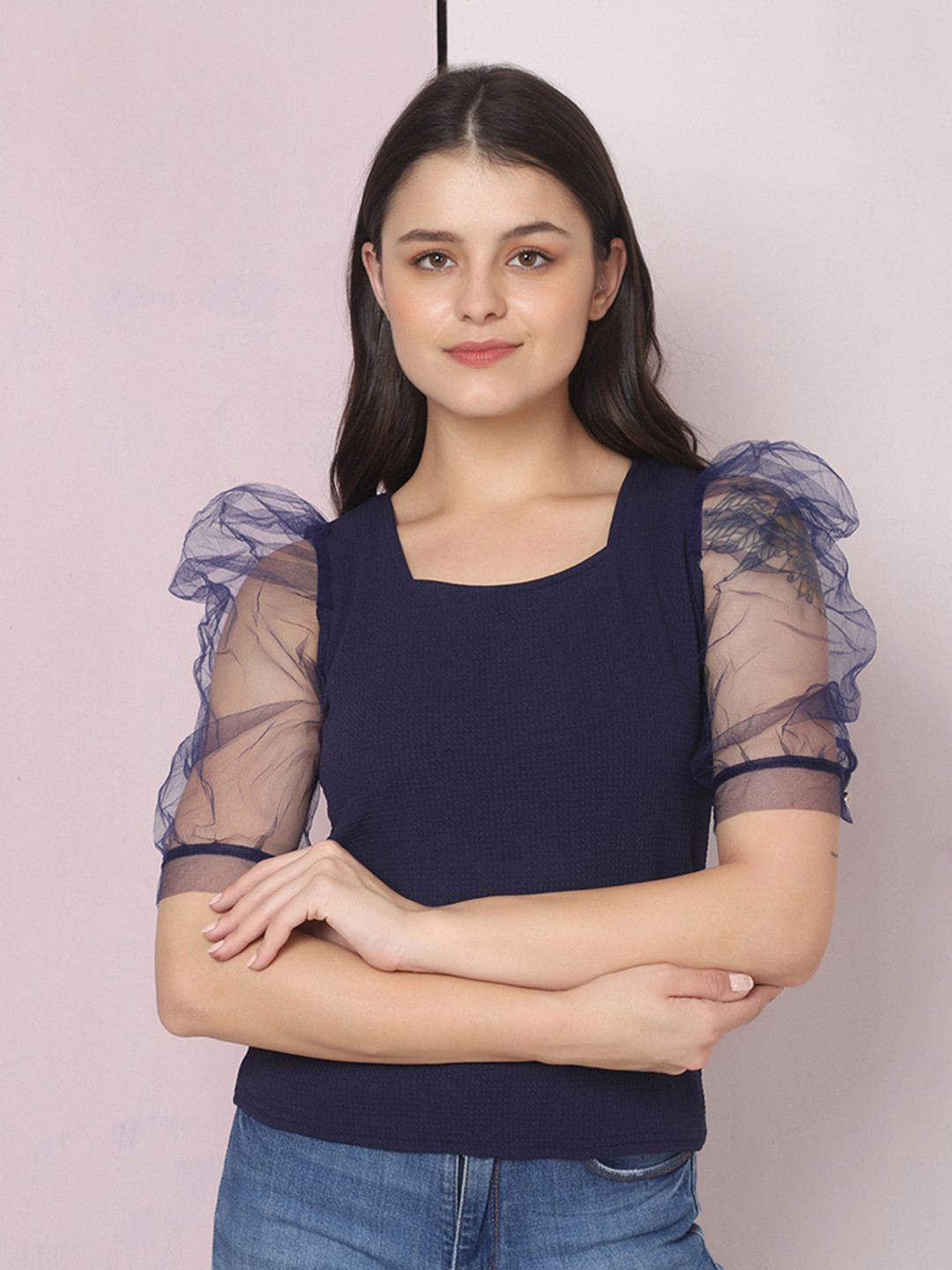 Buy BUY NEW TREND Navy Blue Lace Top - Tops for Women 19695216 | Myntra