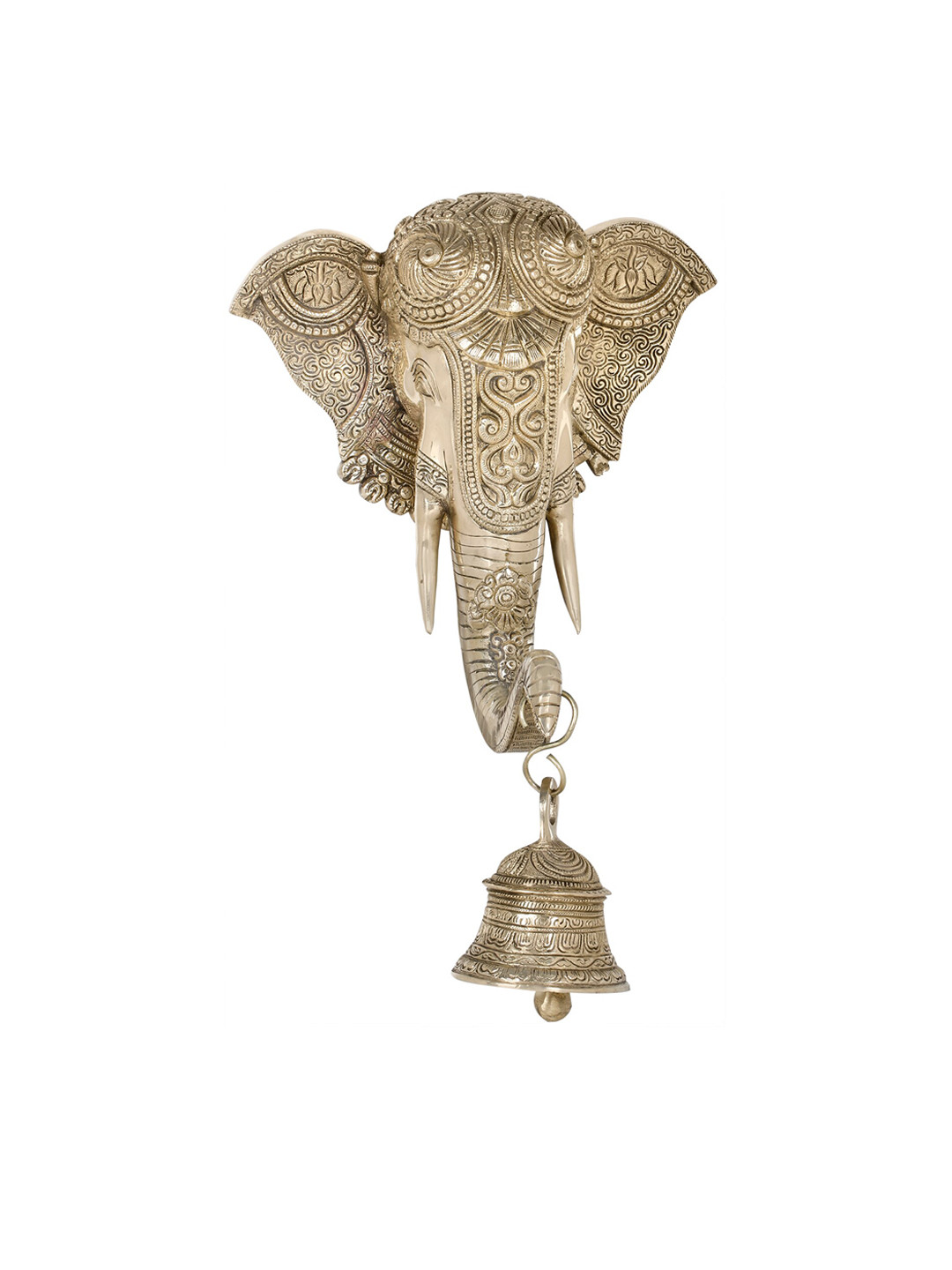 Buy Exotic India 15" Brass Embellished Mask Of Shri Ganesha With Bell ...