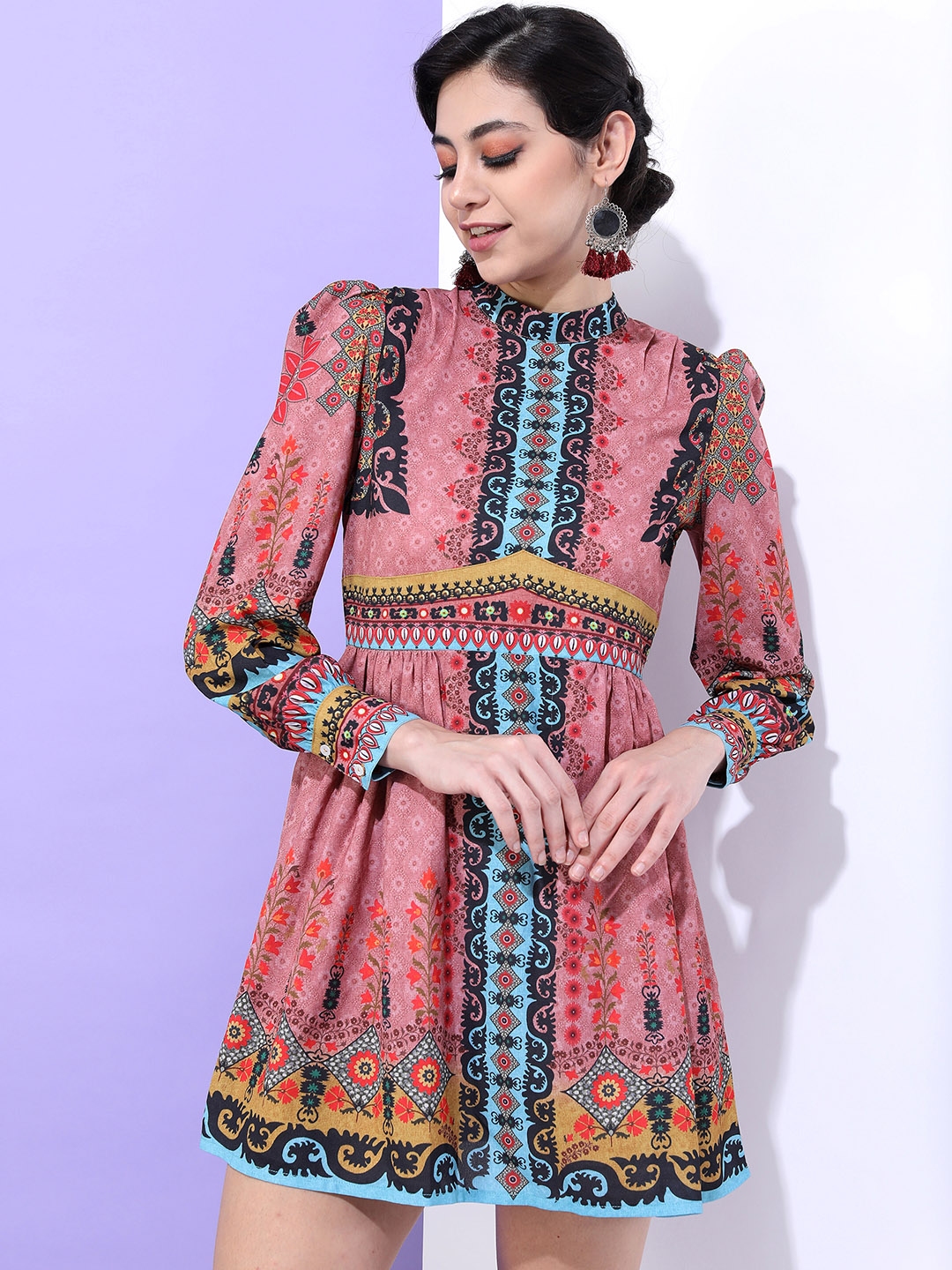 Buy Vishudh Women Pink Ethnic Motifs Printed Dress Dresses For Women