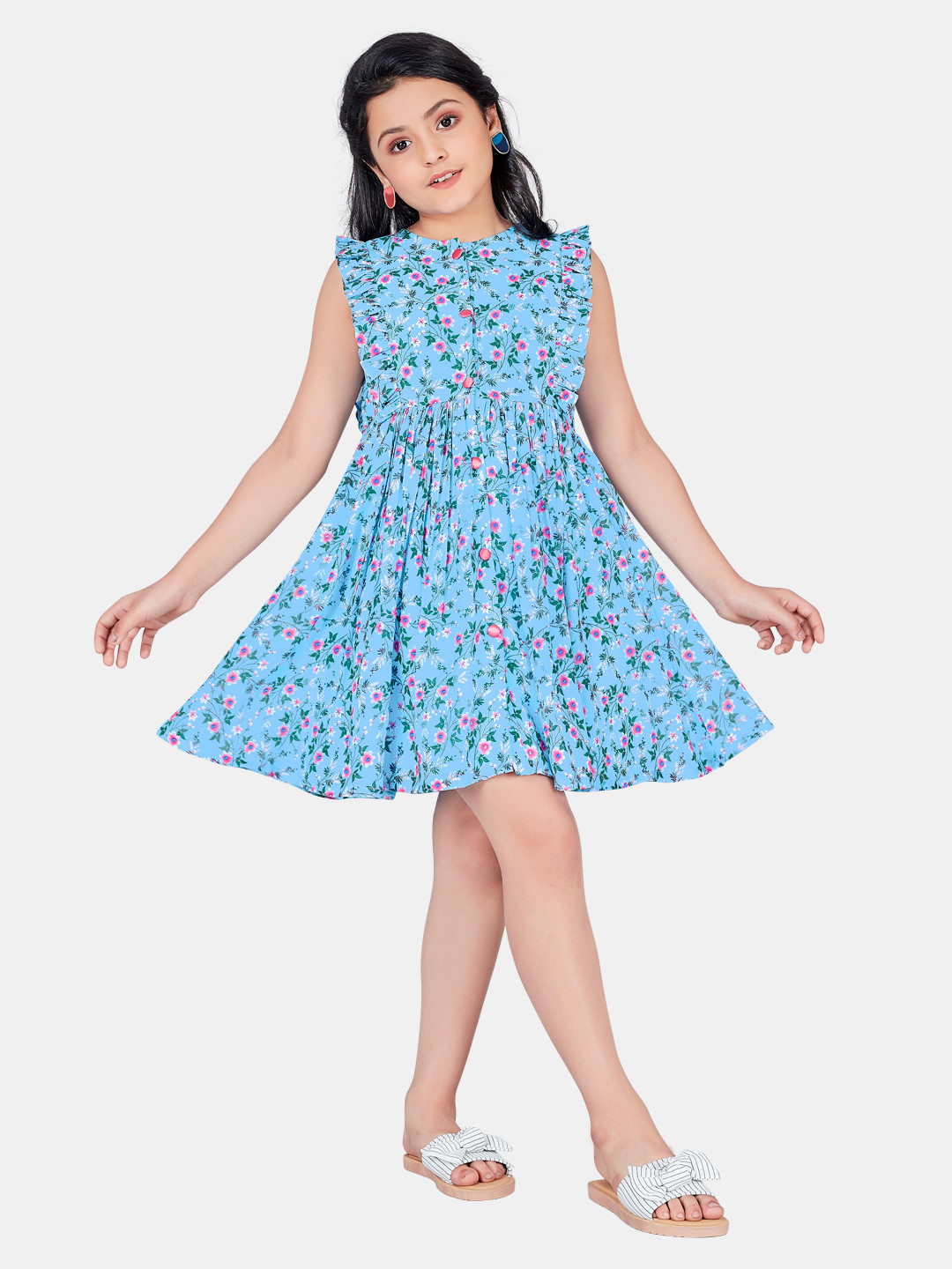 Buy FASHION DREAM Girls Light Blue Georgette Knee Length Pinafore Dress ...