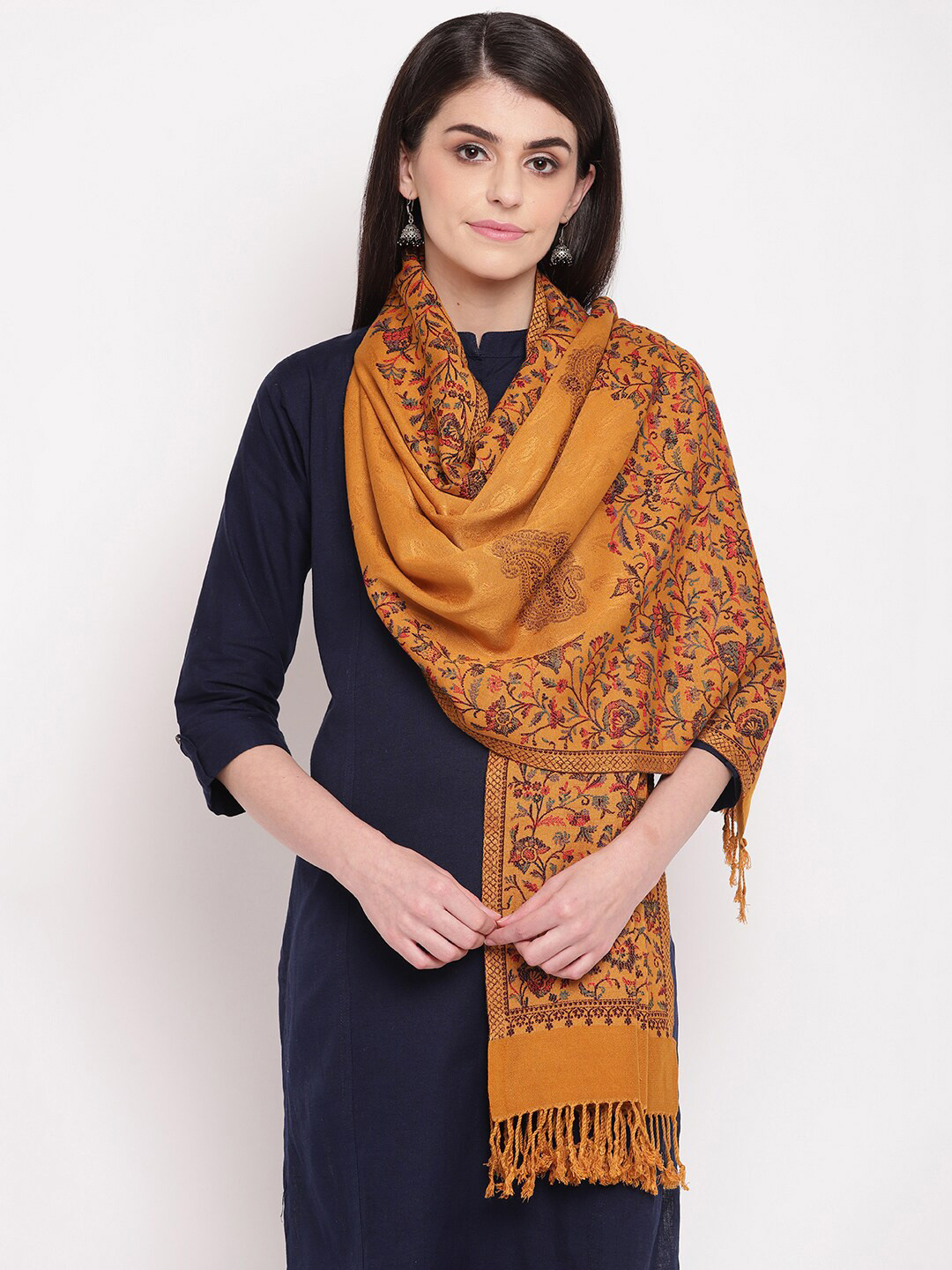 Buy HK Colours Of Fashion Women Mustard & Pink Woven Design Stole ...