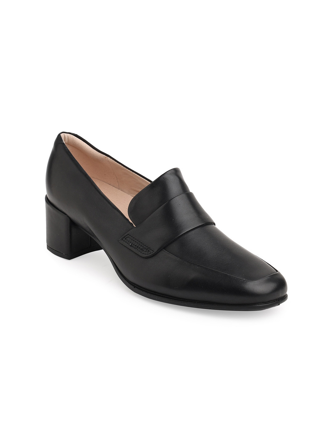 Buy ECCO Women Contemporary Black Leather Regular Heeled Loafers ...