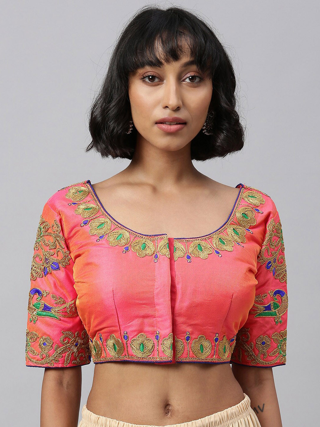 Buy Fab Dadu Pink Embroidered Saree Blouse - Saree Blouse for Women ...