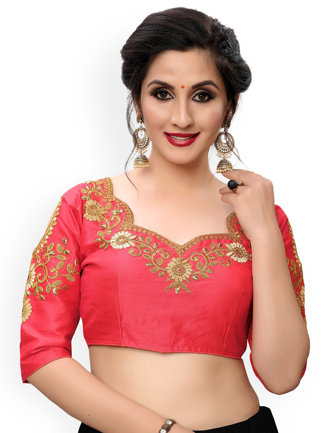 Buy Fab Dadu Pink Embroidered Silk Readymade Saree Blouse - Saree ...