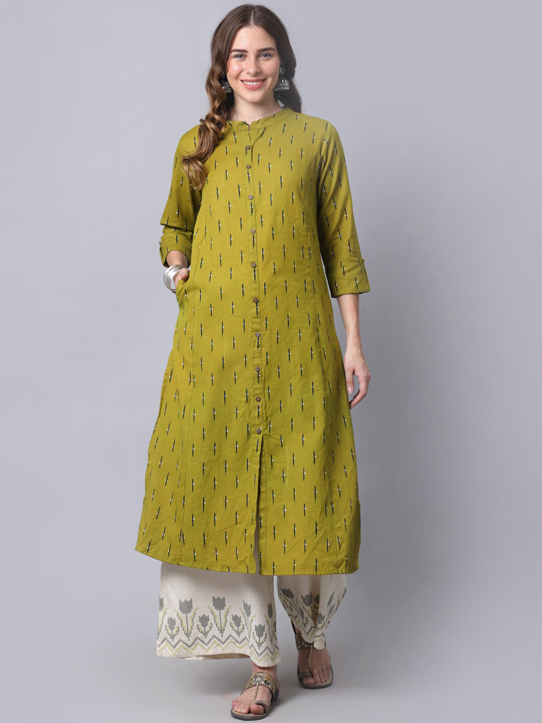 Buy Pistaa Women Green Printed Kurta With Palazzos - Kurta Sets for ...