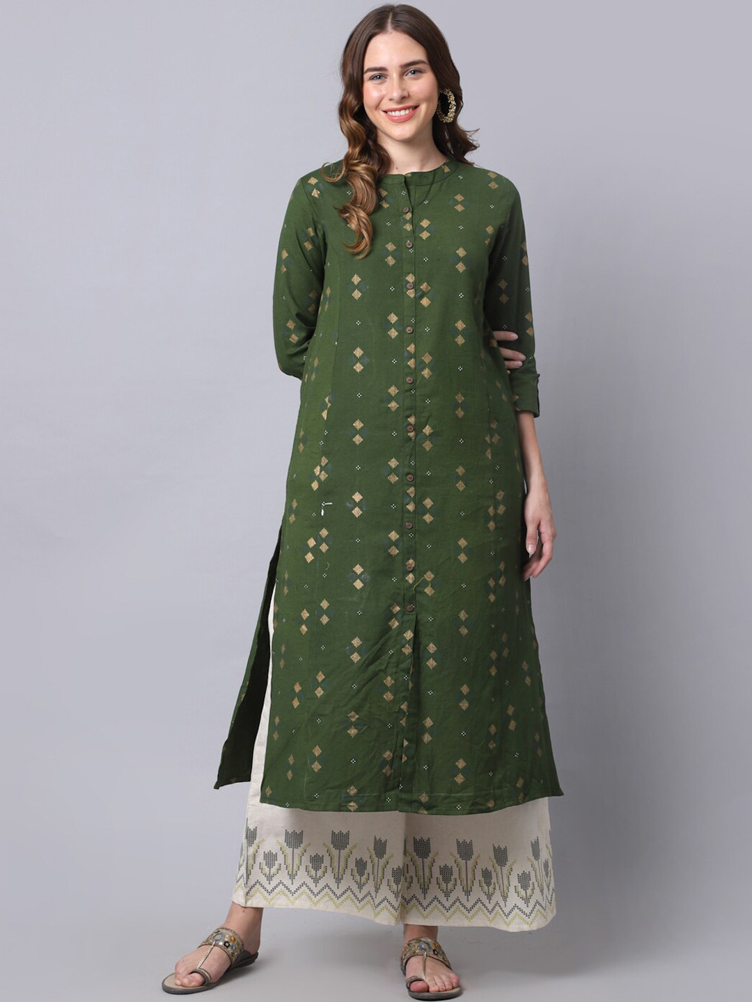 Buy Pistaa Women Green Printed Kurta With Palazzos - Kurta Sets for ...