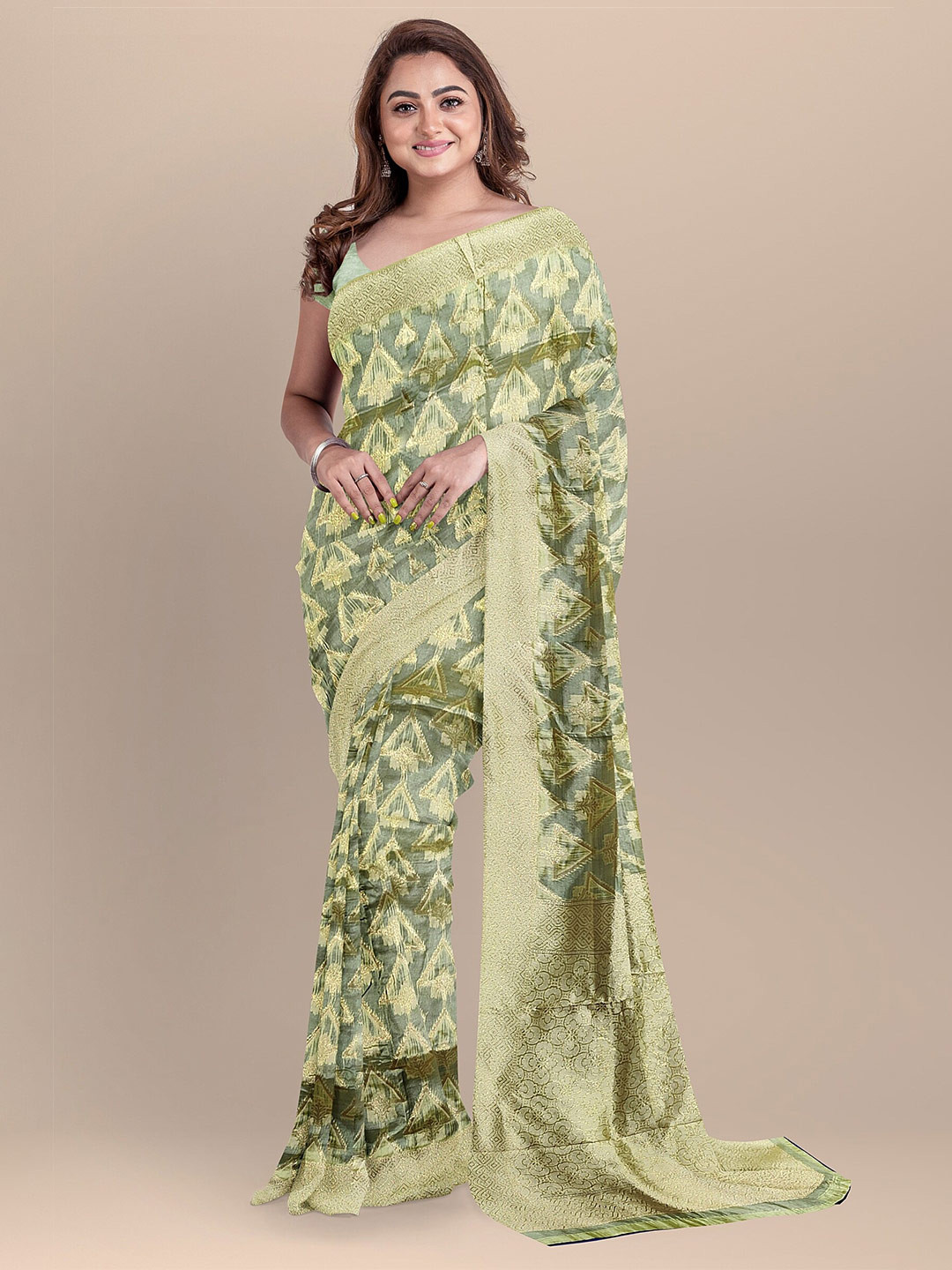 Buy The Chennai Silks Green & Gold Toned Woven Design Zari Fusion ...