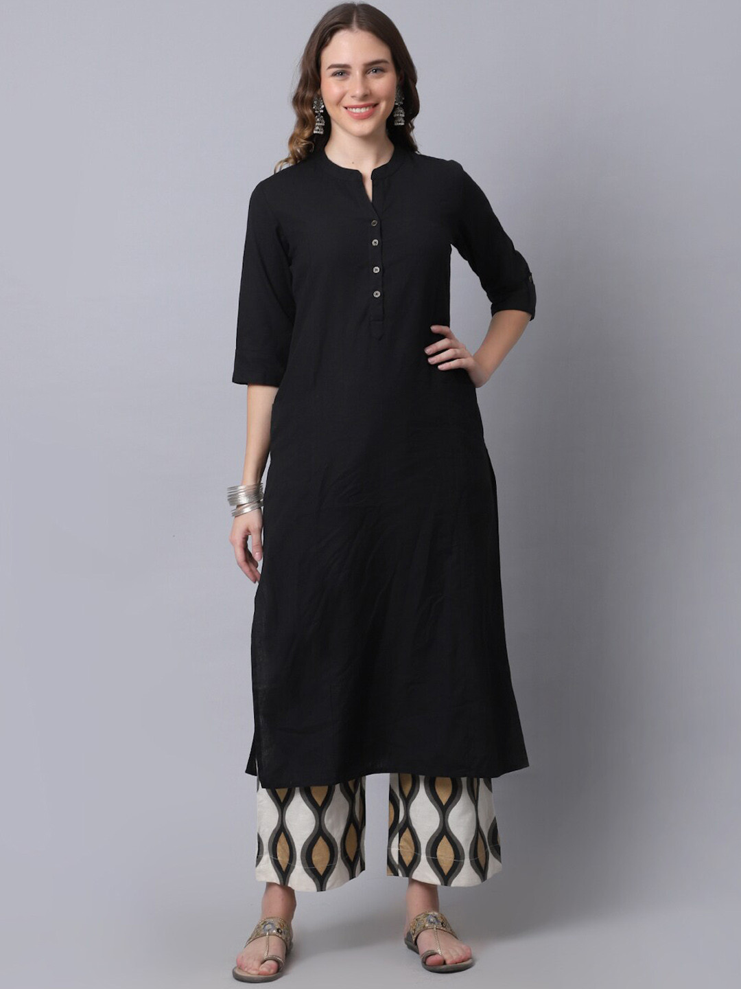 Buy Pistaa Women Black Printed Layered Kurti With Trousers - Kurta Sets ...