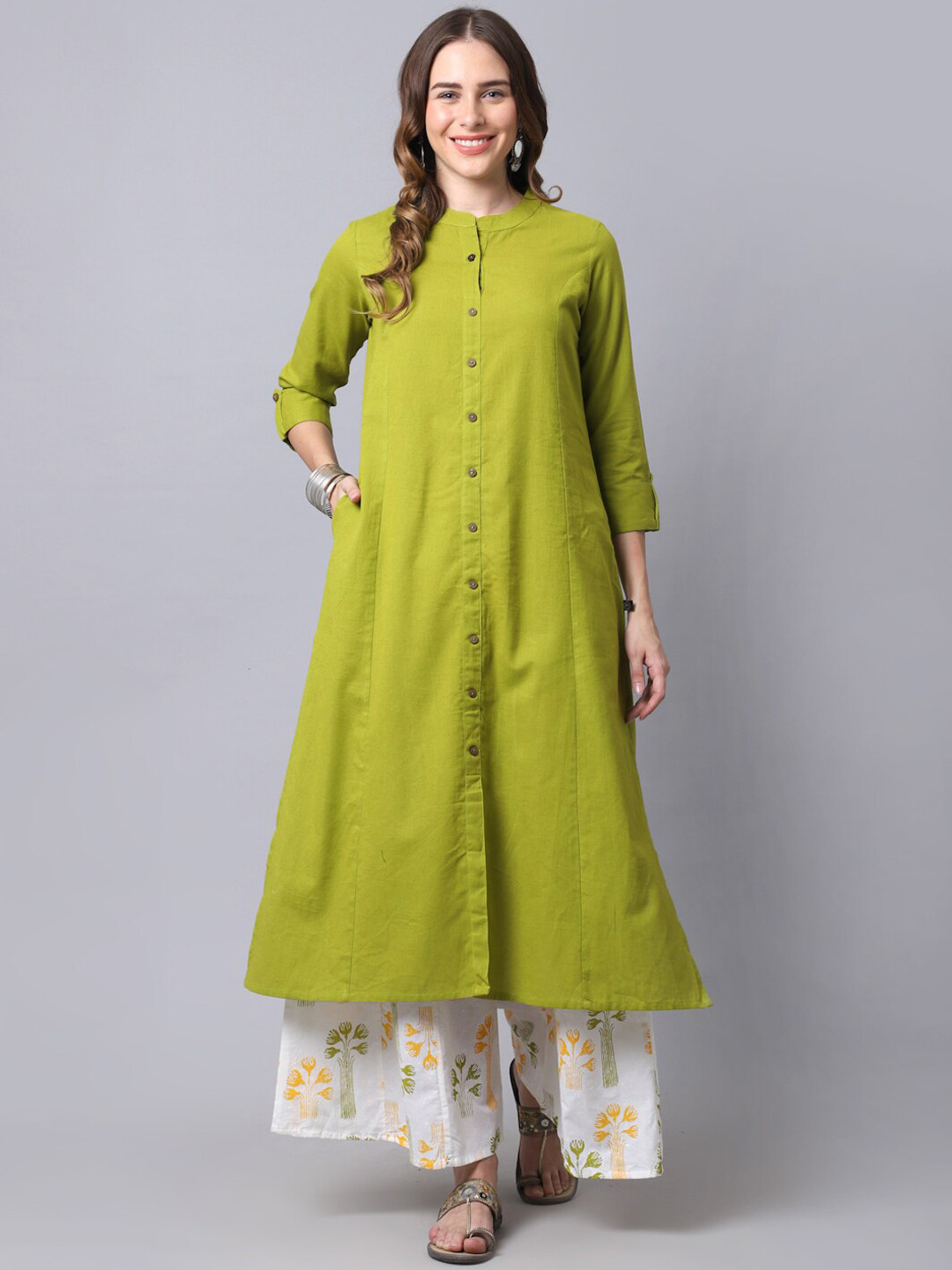 Buy Pistaa Women Green Floral Printed Kurti With Palazzos & With ...