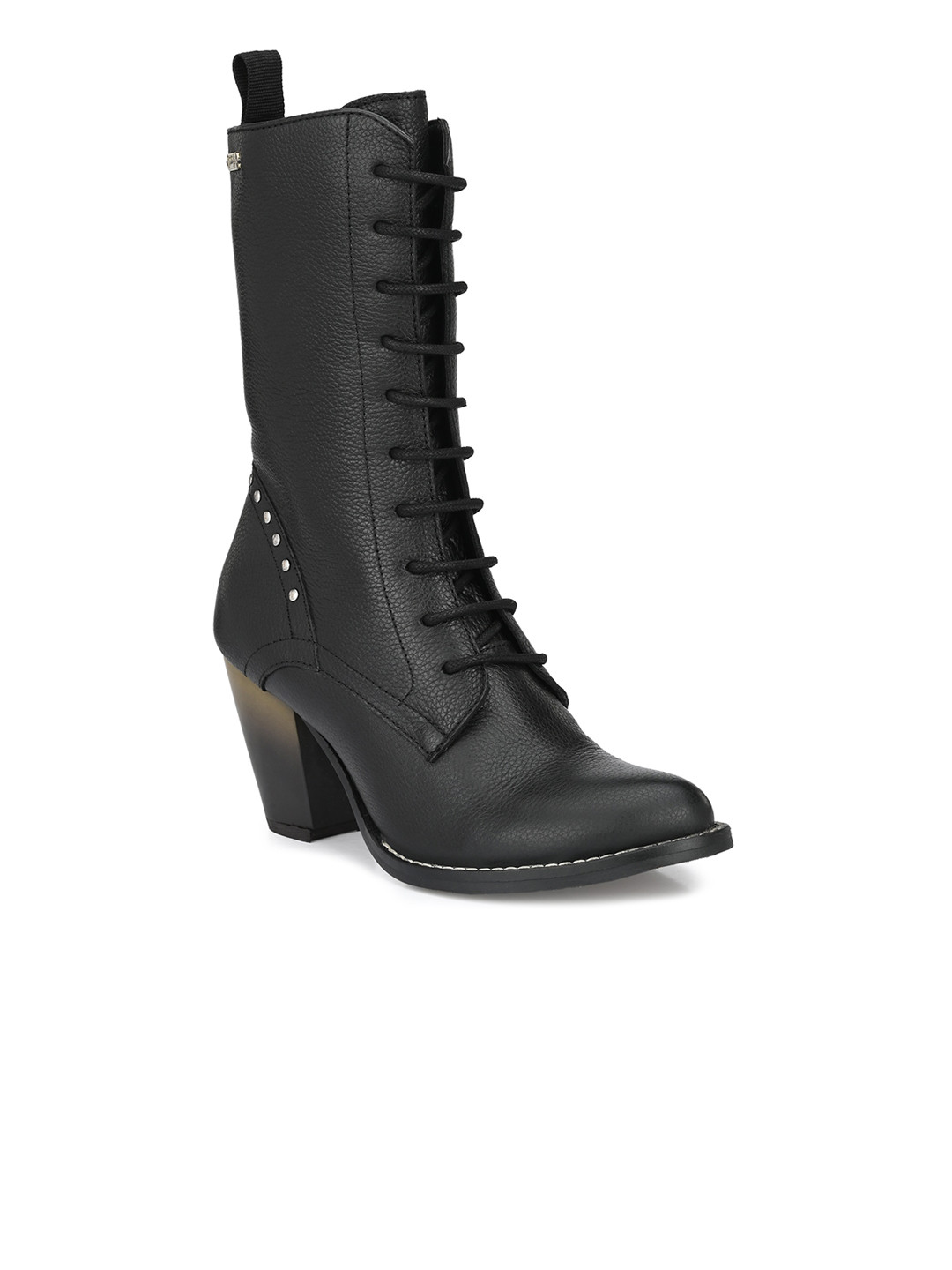 Buy Delize Women Black Solid Synthetic Leather Block Heeled Boots ...