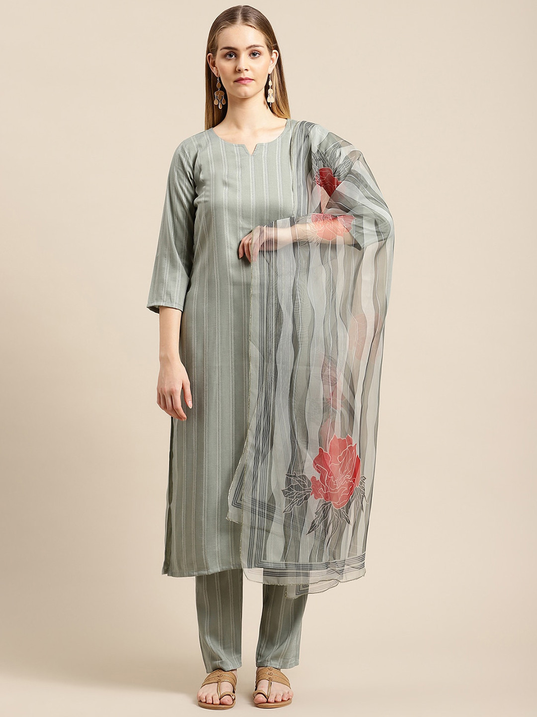 Buy GUNVANTI FAB Women Olive Green Kurta With Trousers & With Dupatta ...
