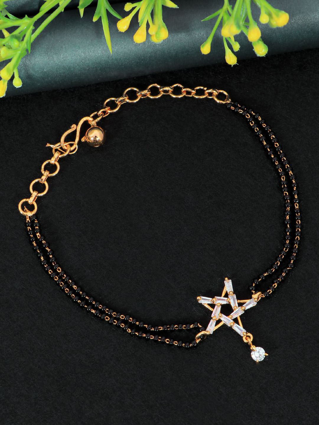 Buy SwaDev Women Gold Toned & Black American Diamond Enamelled Gold ...