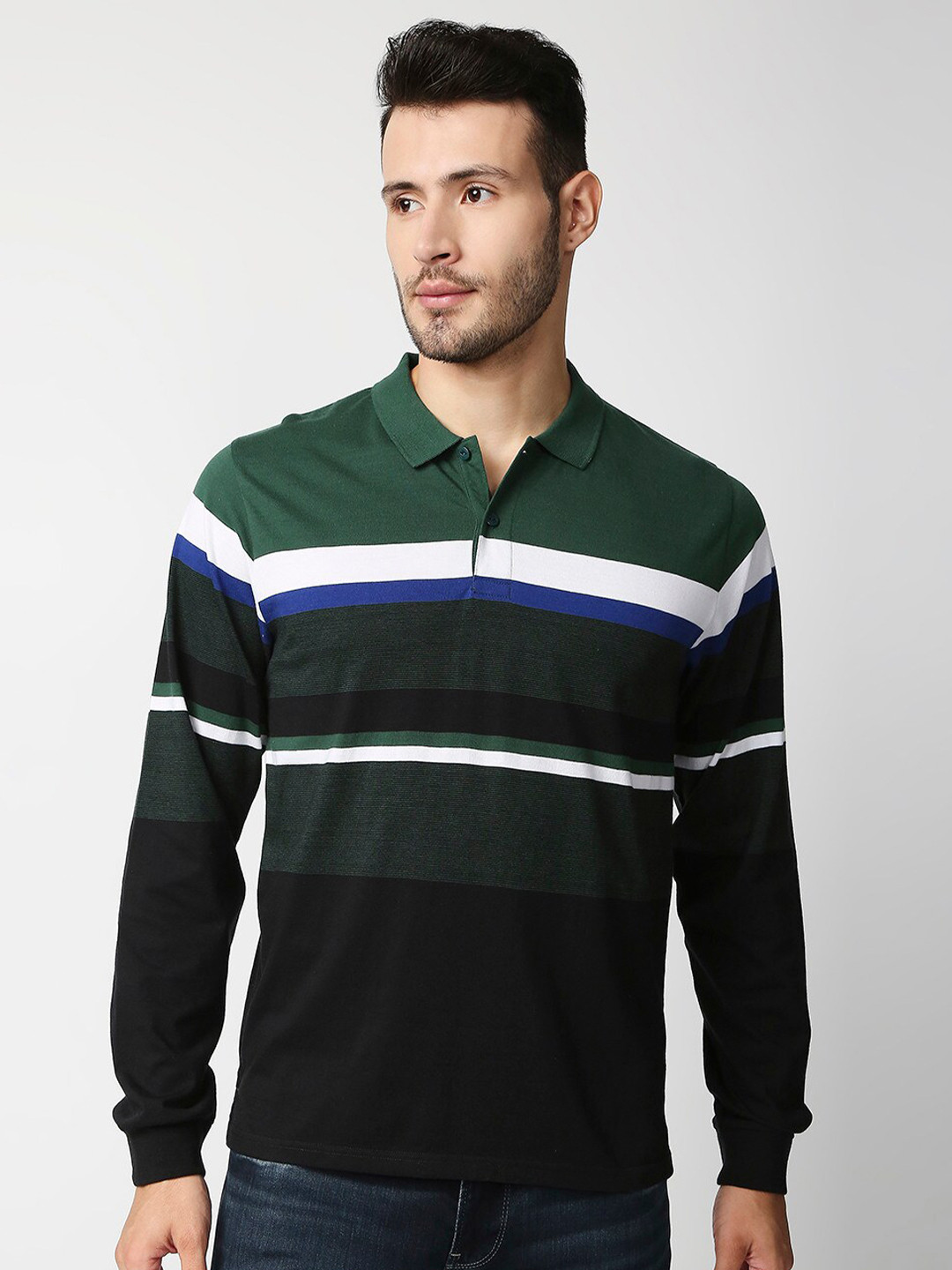 Buy Pepe Jeans Men Green Striped Polo Collar T Shirt - Tshirts for Men ...