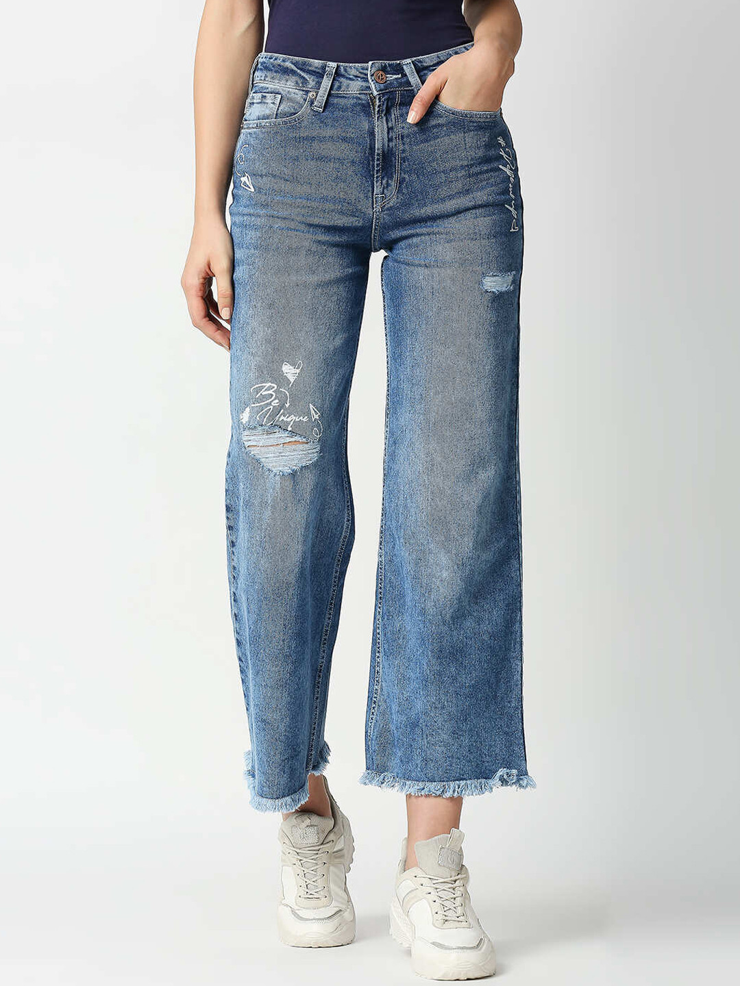 Buy Pepe Jeans Women Blue Relaxed Fit High Rise Mildly Distressed Heavy ...