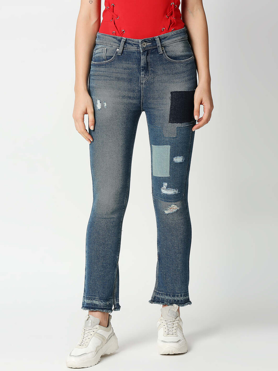 Buy Pepe Jeans Women Blue Flared High Rise Mildly Distressed Heavy Fade ...