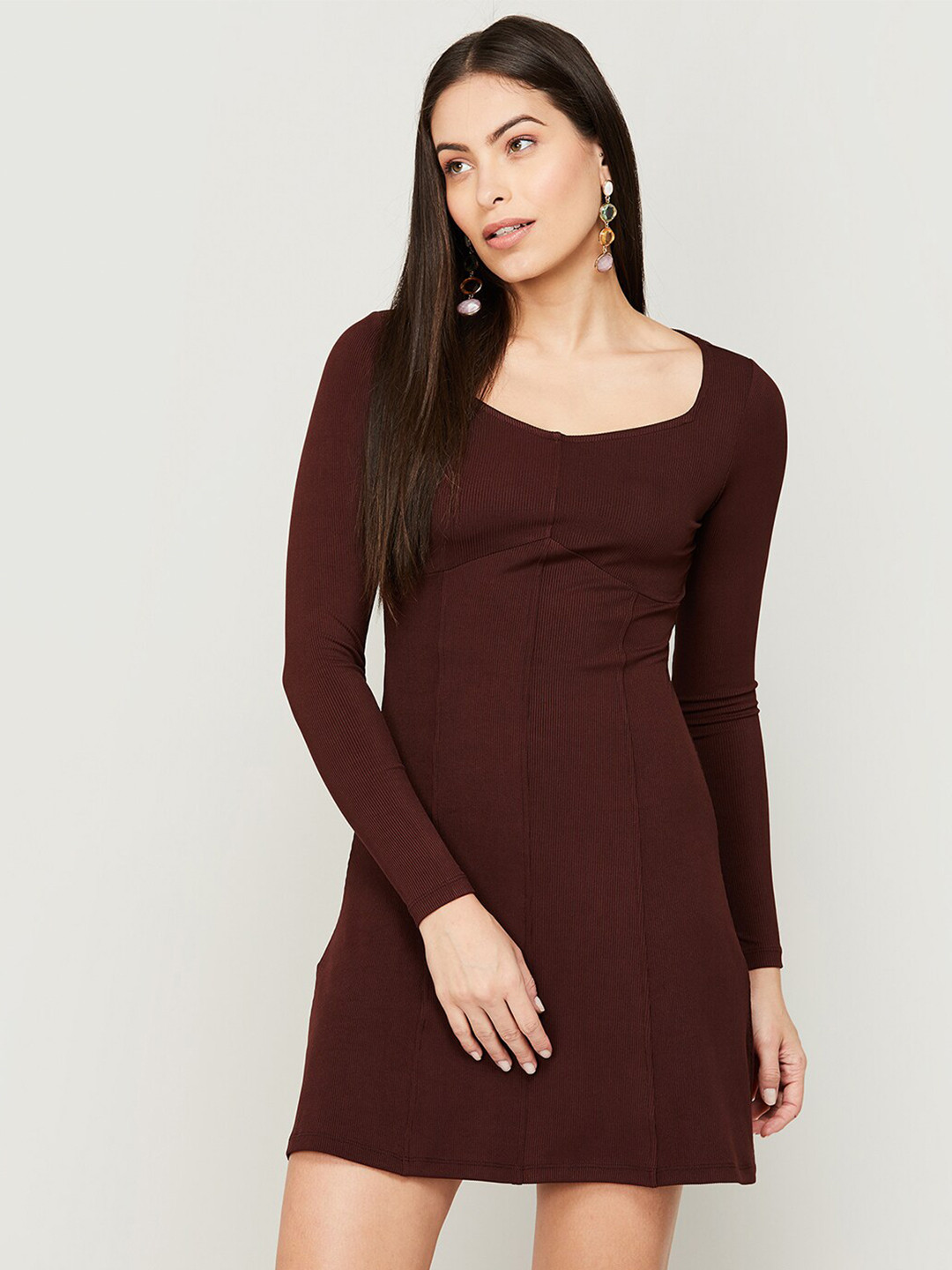 Buy Ginger By Lifestyle Women Coffee Brown Solid A Line Dress - Dresses ...