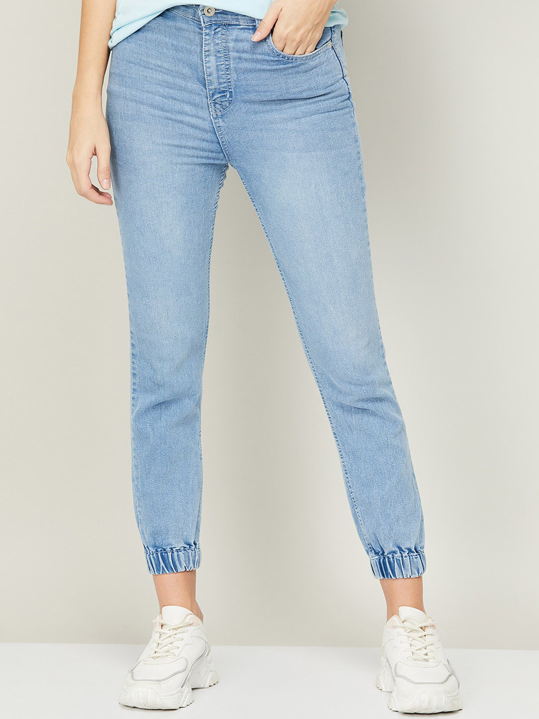 Buy Ginger By Lifestyle Women Blue Slim Fit Light Fade Cotton ...