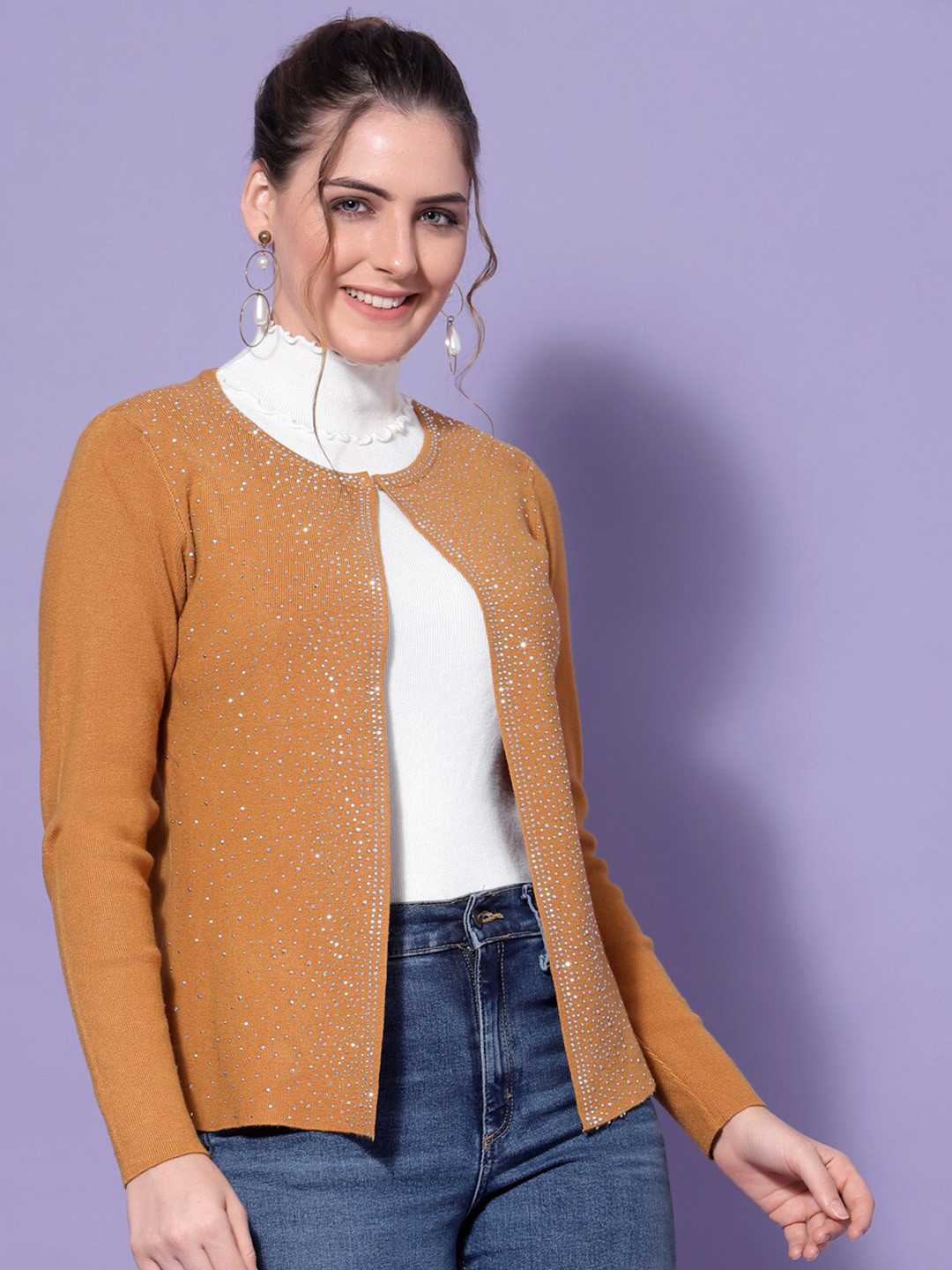 Buy Mafadeny Women Mustard Yellow Embellished Shrug - Shrug for Women ...