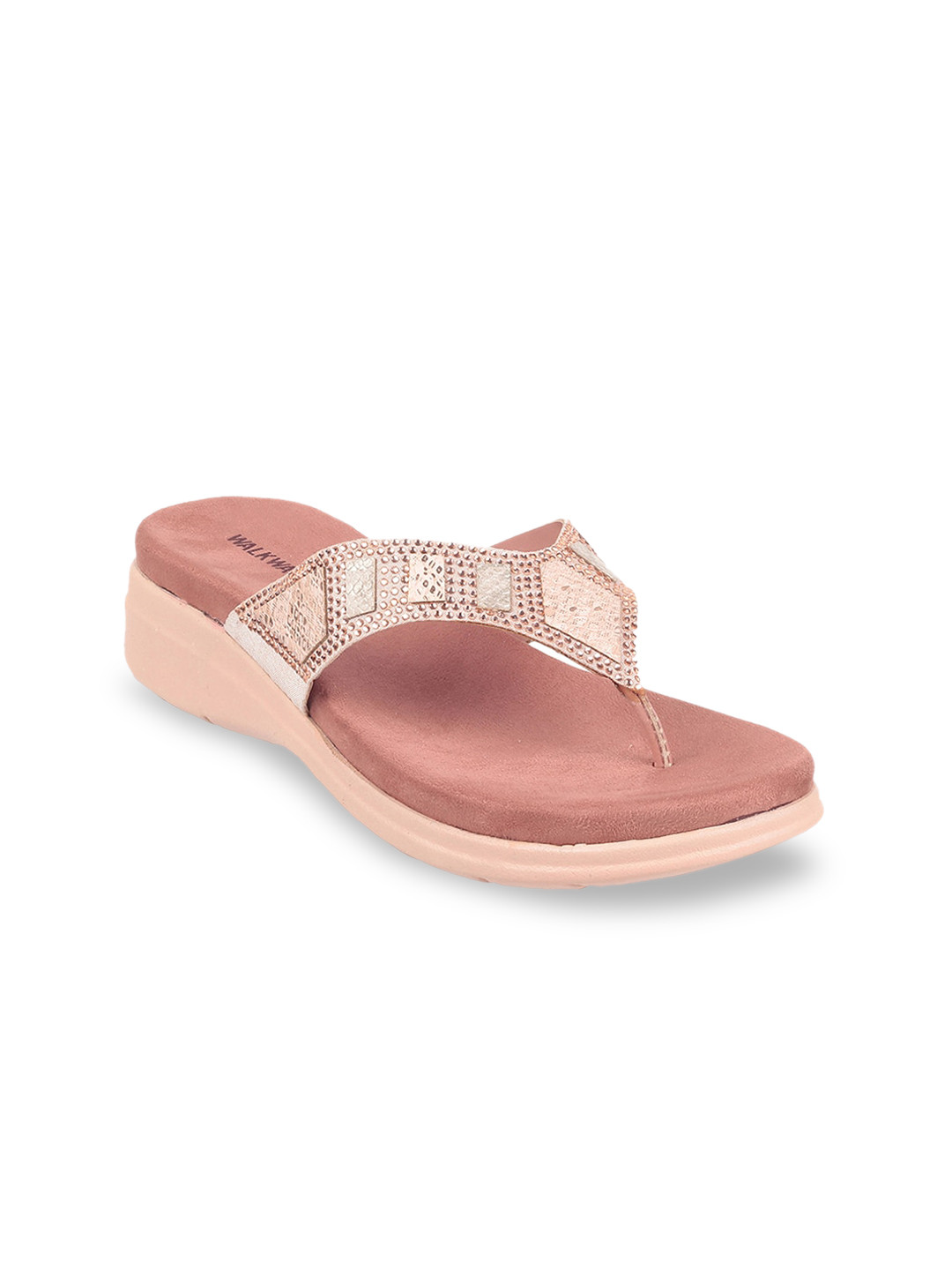 Buy WALKWAY By Metro Women Peach Coloured Textured Wedge Sandals ...